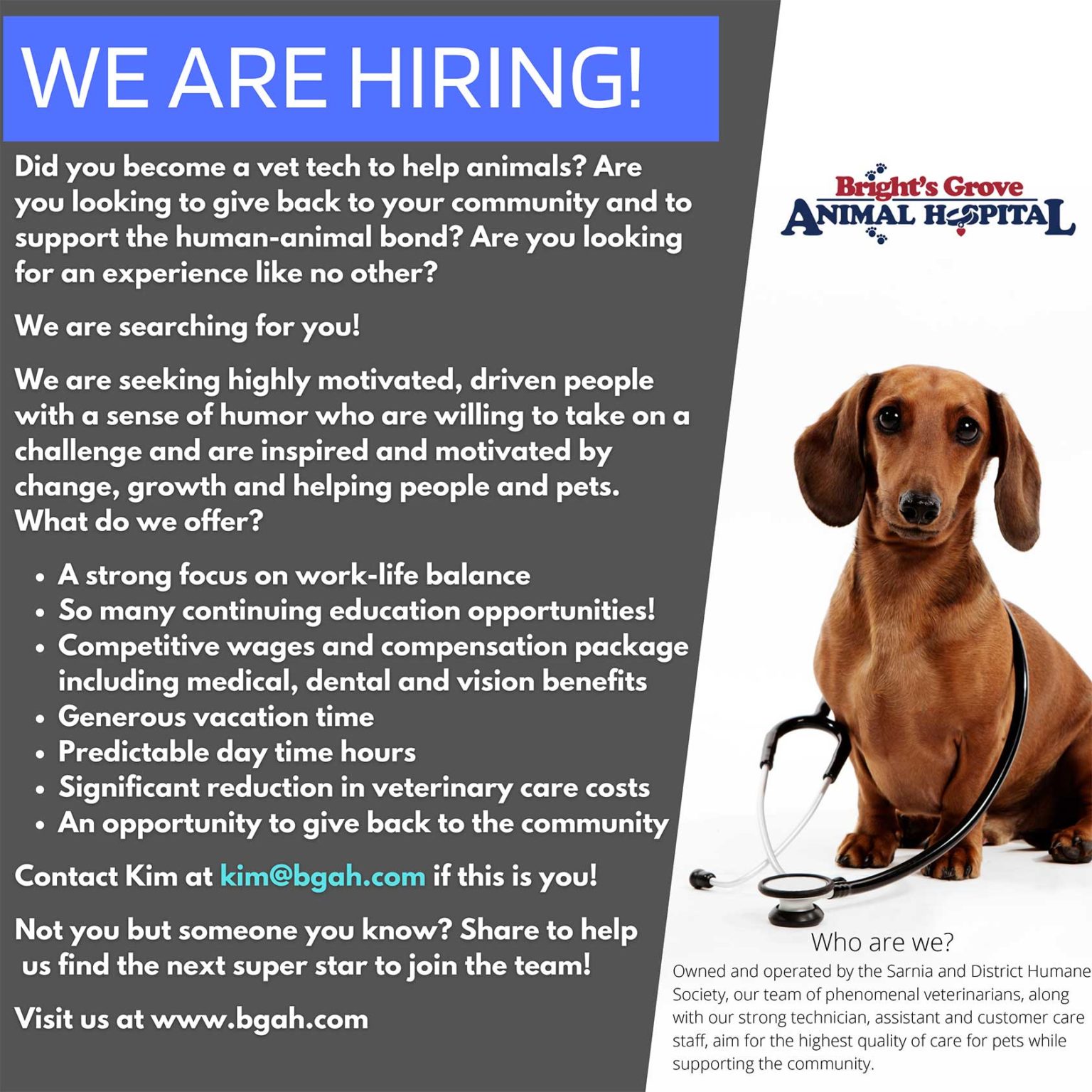 Employment Opportunities - Sarnia District Humane Society