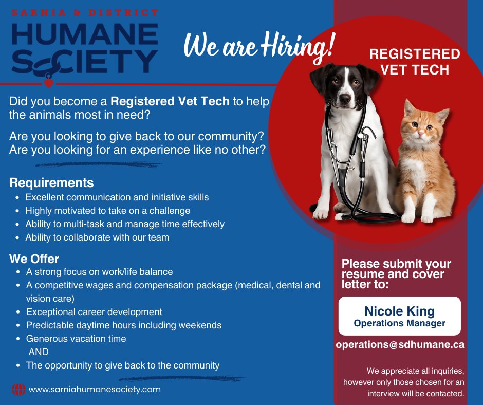 Employment Opportunities - Sarnia District Humane Society